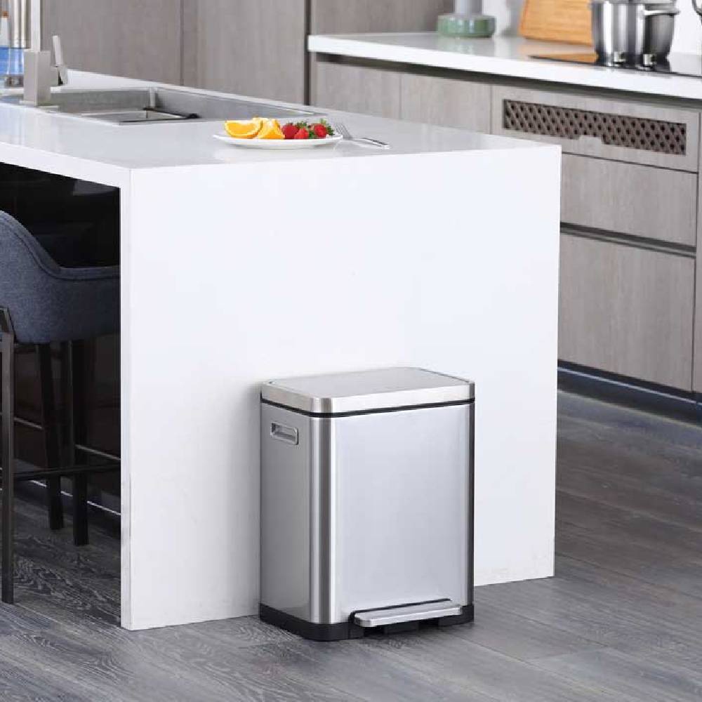 Eko X-Cube Stainless Steel Rectangle Step Bin With Soft Closing Lid 20L | Shopee Singapore