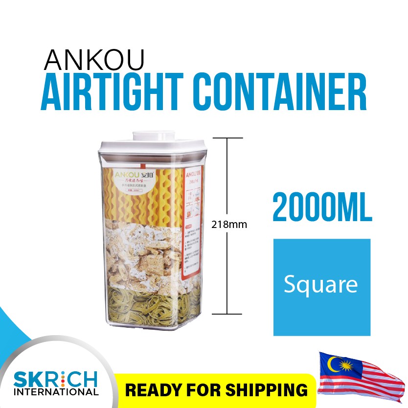 ANKOU Airtight Container 2,000ml (Square) Milk/Food Storage 1 Touch ...