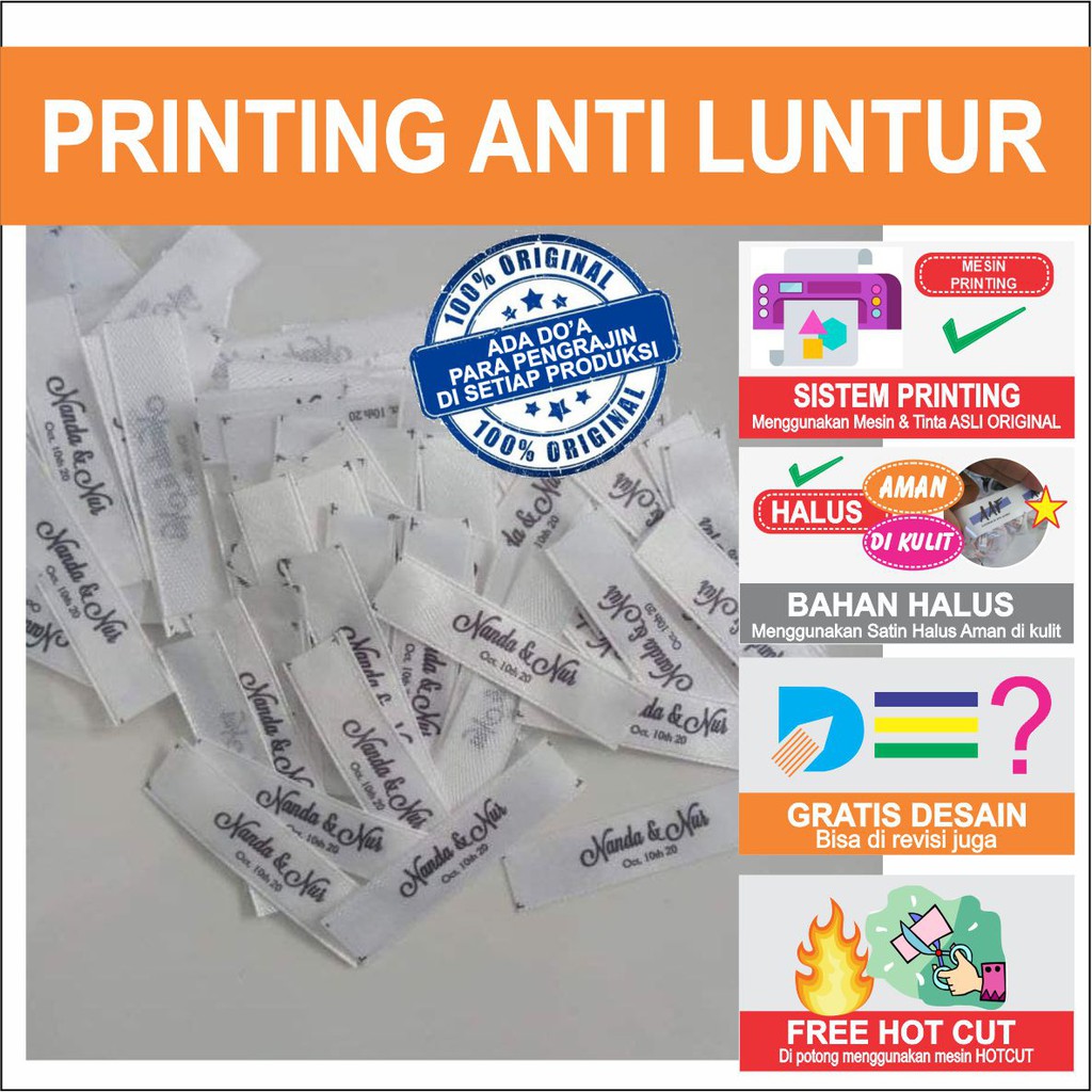 Anti-fade LABEL CUSTOM SATIN CLOTHES FREE DESIGN FREE HOT CUT | Shopee ...