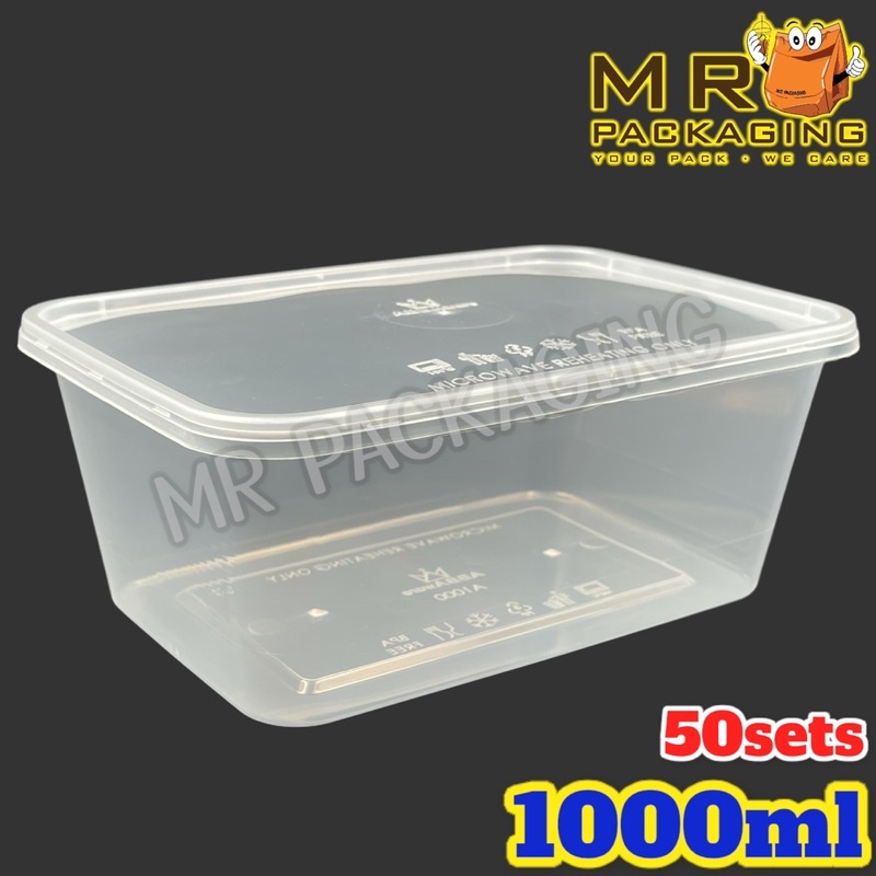 1000ml Rectangular Container & Lid [ 50sets± ] ABBAware TAGE Disposable Plastic Food Box A1000 ...