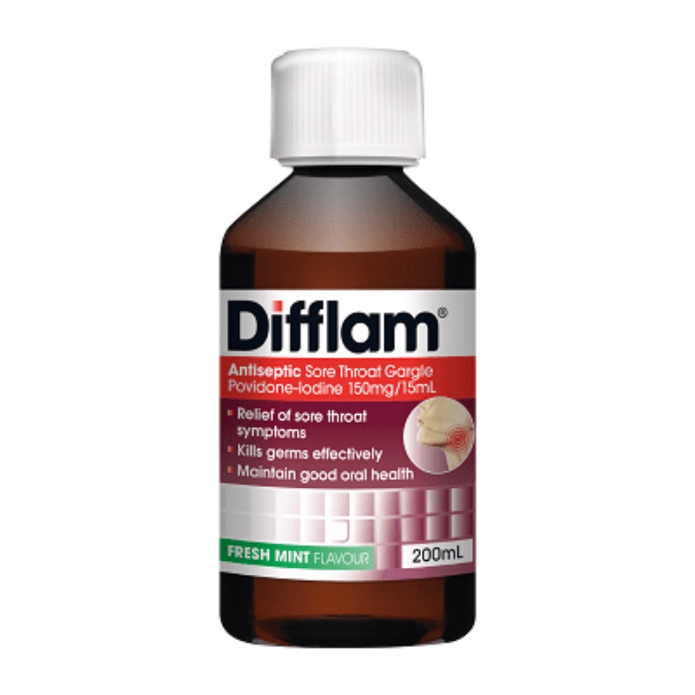 Difflam Antiseptic Mouth Wash with Povidone Iodine Gargle, 200ml ...