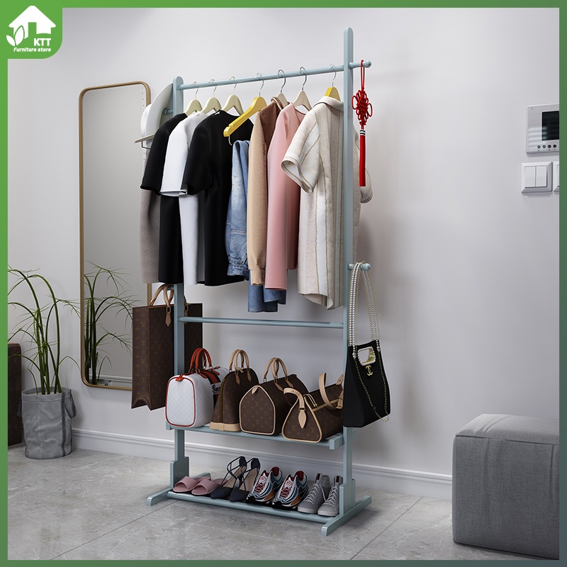 Simple clothes rack, floor hanging clothes rack, solid wood shelf in ...