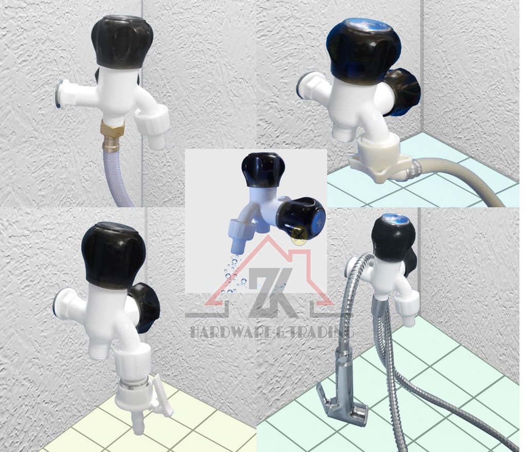 Two Way Plastic Bibtap Kepala Paip Plastik PVC Kembar Two Way Tap Water ...