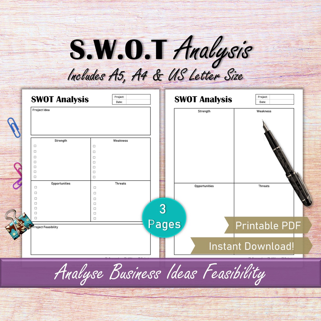 SWOT Analysis Template, Business Plan Printables, Business Growth ...