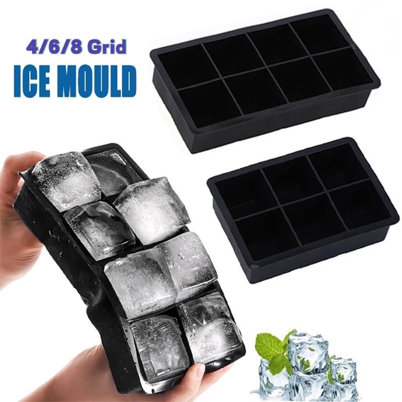 4/6/8 Grid Big Ice Tray Mold Large Food Grade Silicone Ice Cube Square ...