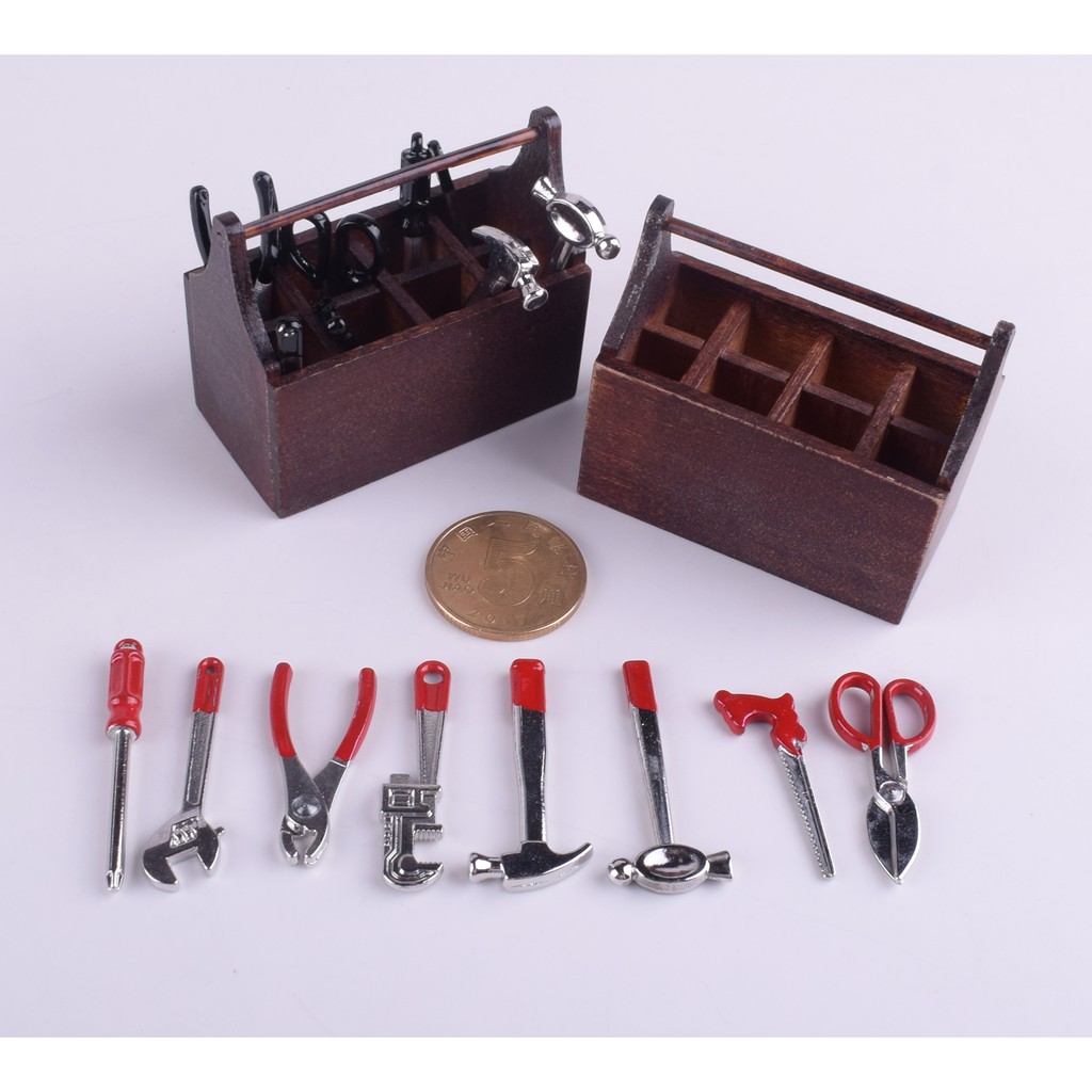 Mini toolkit,tool model,Dollhouse Miniature Tool,Black/red Metal wrench ...