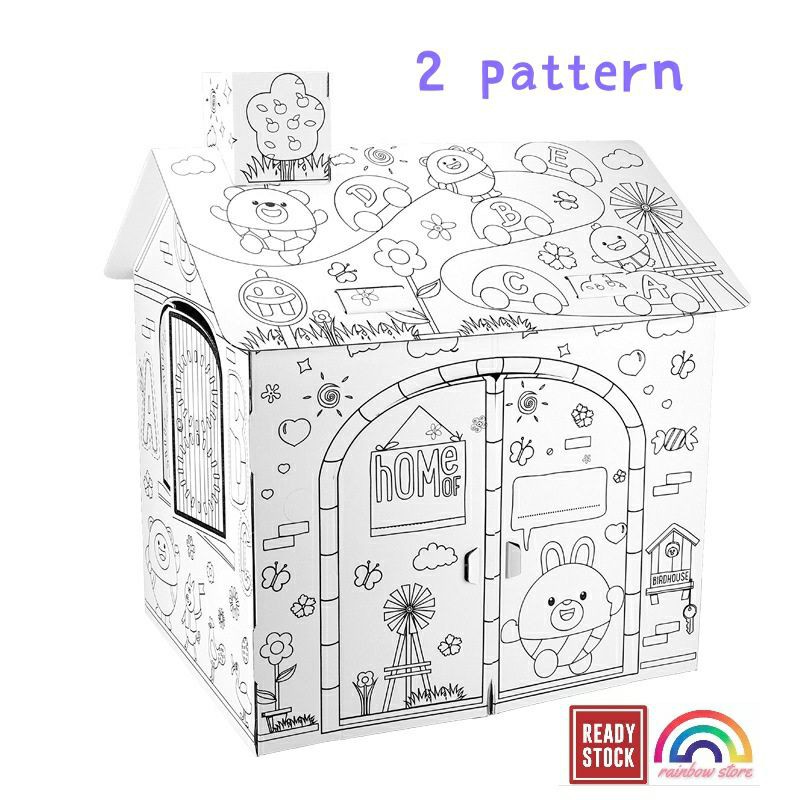 2 types Kids Colouring Cardboard DIY Doodle Play House | Shopee Singapore