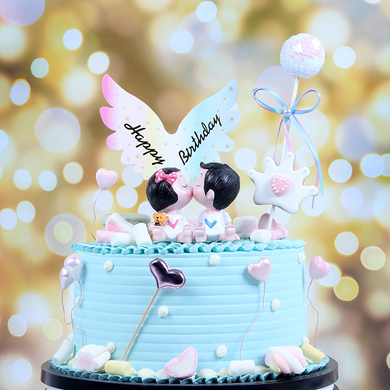 Gradient Starry Wings Cake Topper Happy Birthday Cake Decorations ...