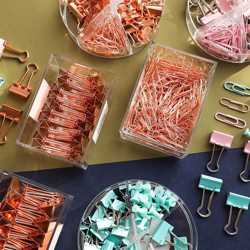 OHAYA丨 Rose Red Binder Clips Paper Clips Push Pins Sets With Acrylic ...