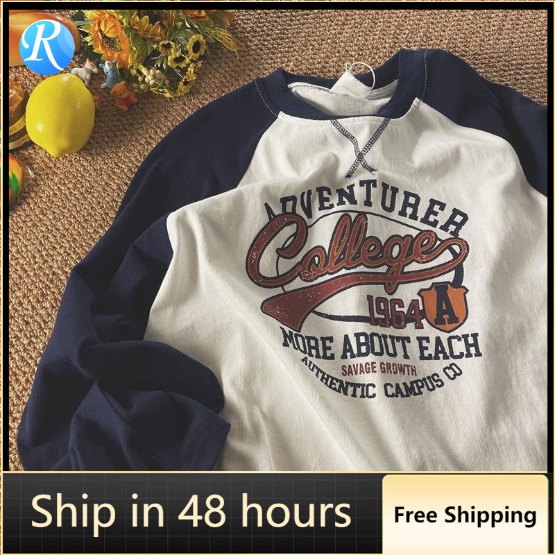 Spring Autumn Oversized American Loose Retro Tops Women Y2K Raglan ...