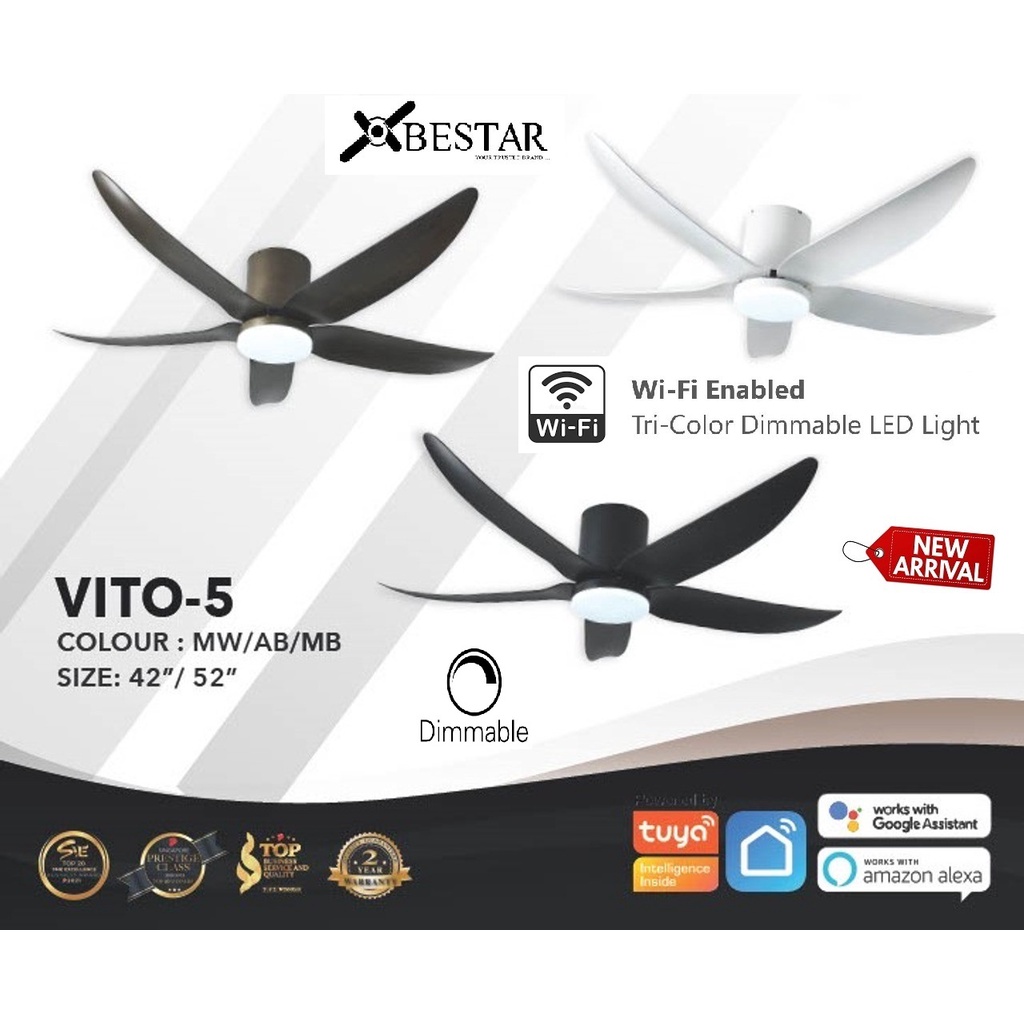 Bestar Vito-5 Hugger 42"/52" DC Motor Ceiling Fan With Remote / LED ...