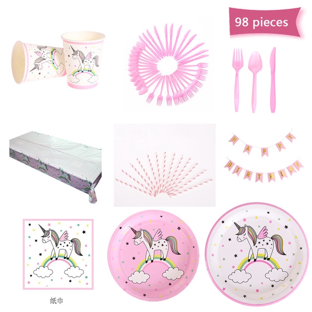 Unicorn Party Supplies Set & Tableware Kit | Birthday Decorations ...