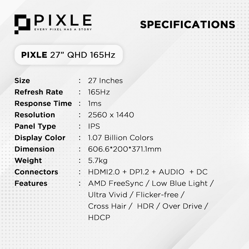 [READY STOCK] PIXLE Gaming Monitor 27 inch | 27" 2K QHD 165Hz 1ms Flat ...