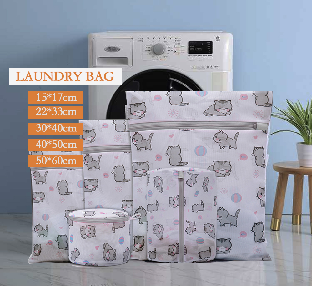 Cute Cat Printed Laundry Net Washing Machine Wash Bag Fine Mesh Bra ...