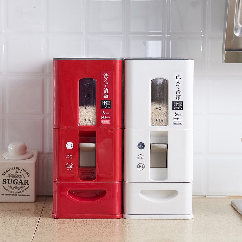 Japanese Style Automatic Rice Dispenser Rice Bucket Sealed Rice Storage ...