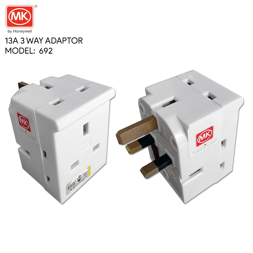MK 13A Heavy Duty 3 Way Adaptor Three Extension Socket Adapter with ...