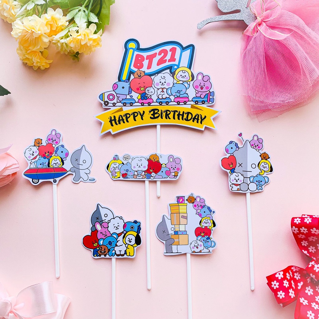 Bts/bt21 Kpop Cake Topper Birthday Cake/Mini Birthday Cake Topper ...