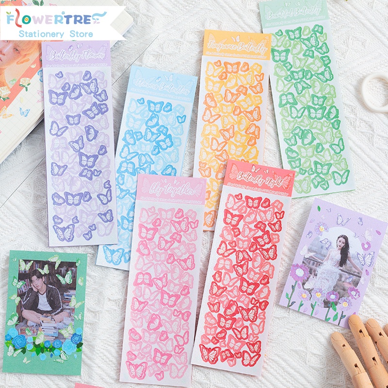 Flowertree 1 Pcs Floral Butterfly Stickers Journal Scrapbook Decor ...