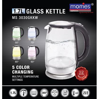 Morries 1.7L Electric Glass Kettle MS3030GKKW (5 LED COLOR) | Shopee ...