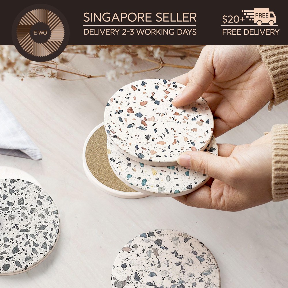 [BUY 3 GET 1 FREE] Diatomite Super absorbent Coaster, Terrazzo Design ...