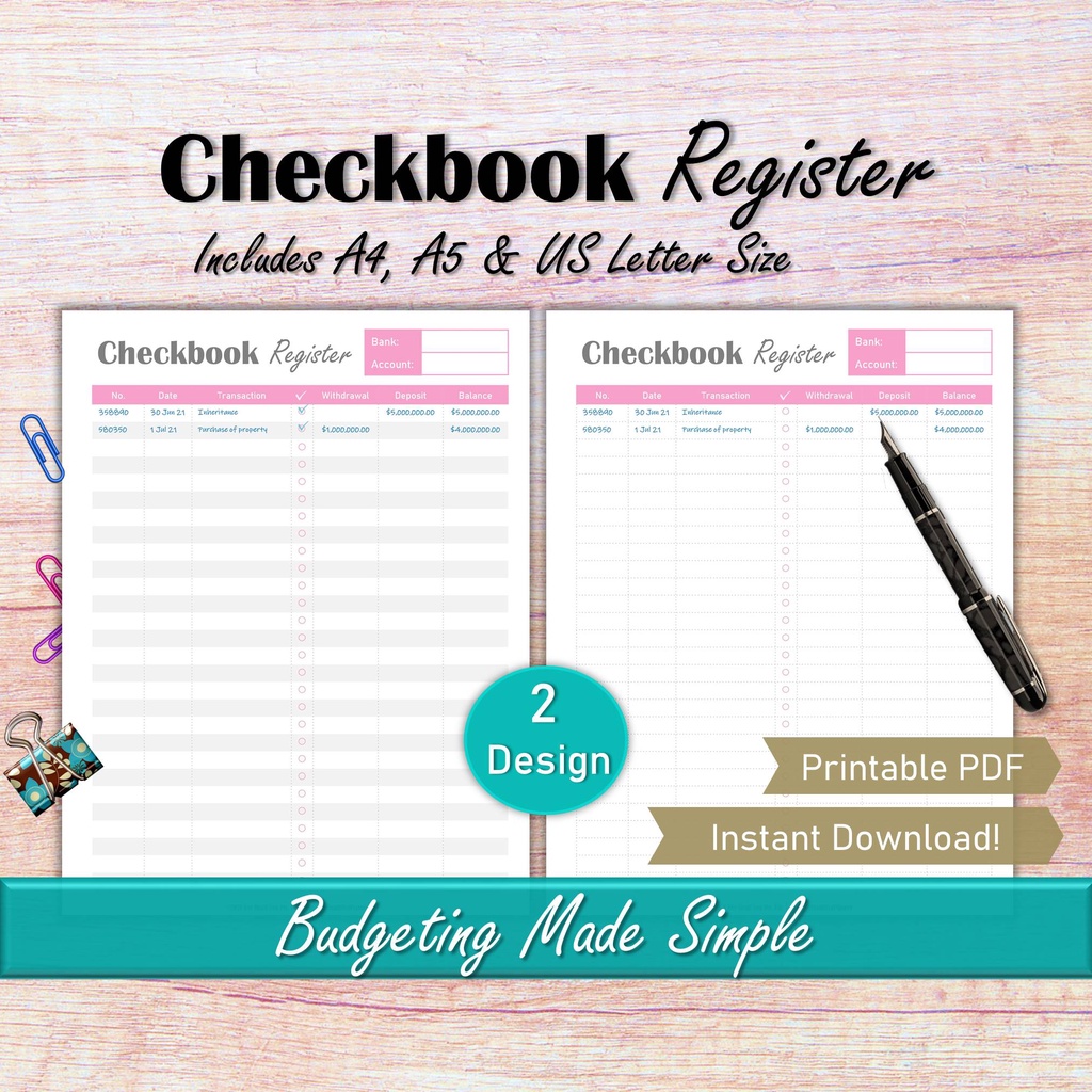 Checkbook Register Printable, Checking Account Ledger, Bank Account ...