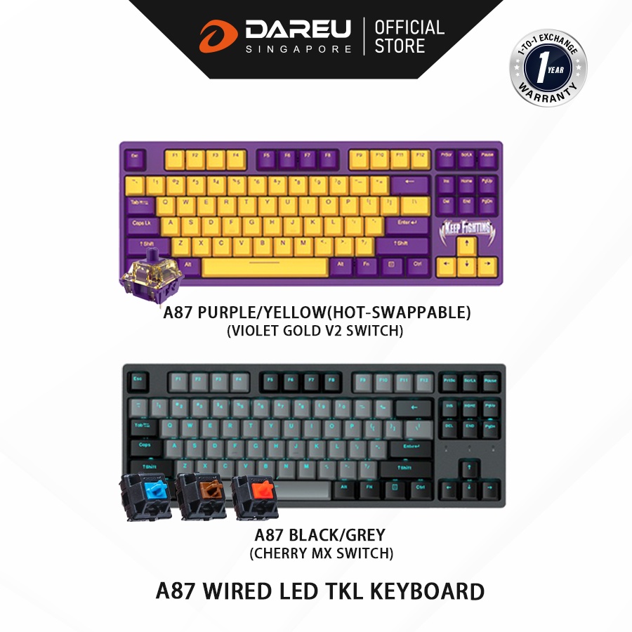 Dareu A87 Violet Gold V2 or Cherry MX switches, Hotswap/NON Hotswap Wired LED Backlit Mechanical ...