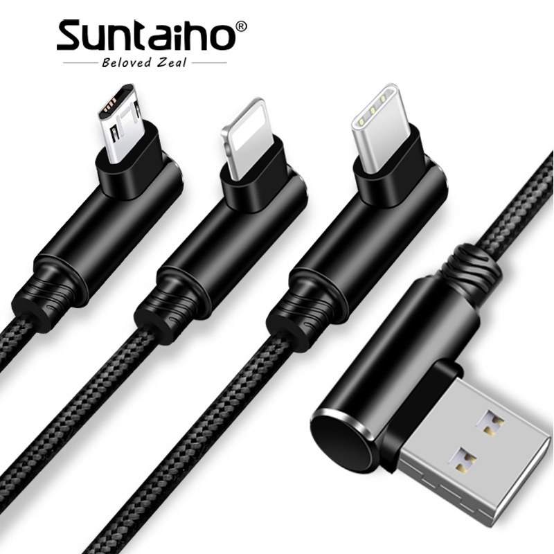 L Shape Type C i Phone Micro USB Braided Nylon Fast Charge Data Cable ...