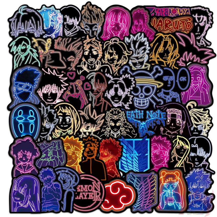 100Pcs/Set Neon Color Styles Classical Anime Cartoon Series A Mixed ...