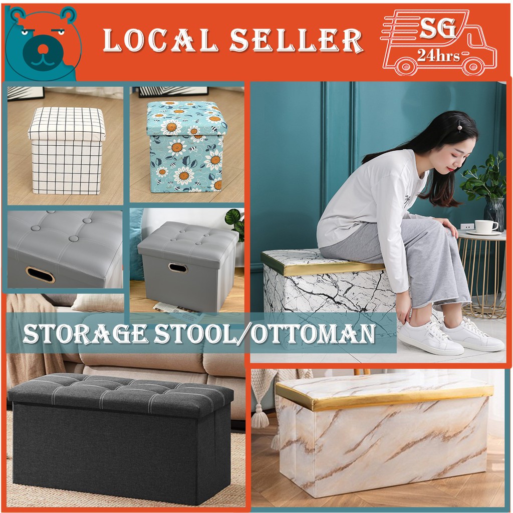 Storage Stool Ottoman Fabric Leather Box Bench Organizer Seat Stool ...