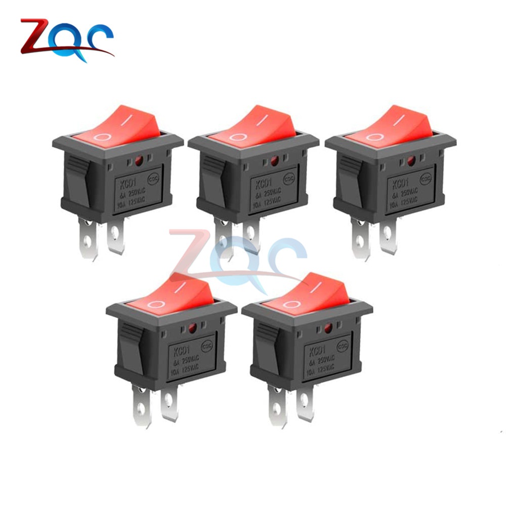 5pcs Red Button SPST Snap-in ON-Off 2 Pin Snap Rocker Boat Switch AC ...