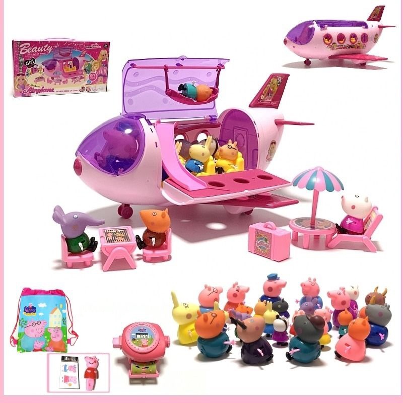 Peppa Pig Pretend Play Toys Airplane Scene Set Model Children Gift Pepa ...