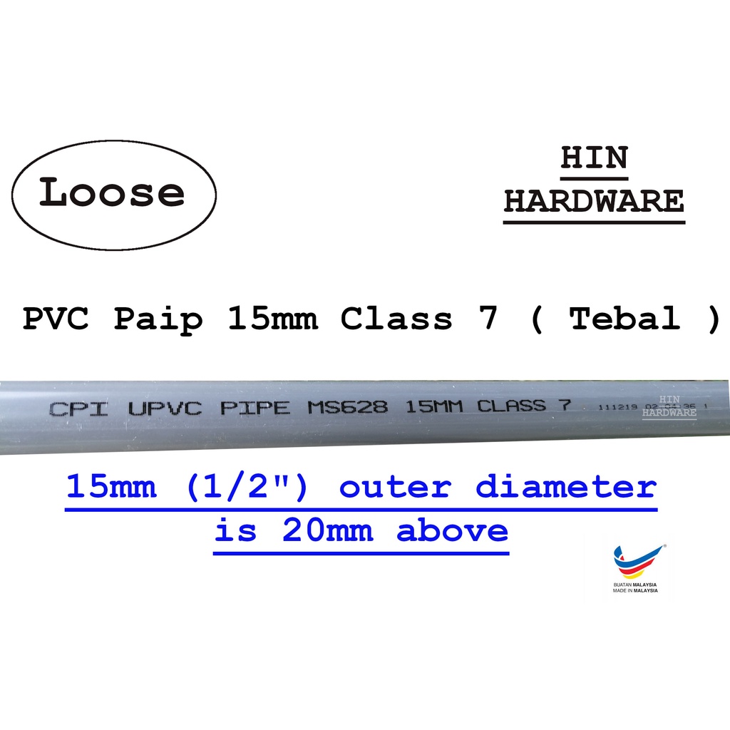 HIN 15mm PVC Pipe Class 7 ( Loose ) | Shopee Singapore