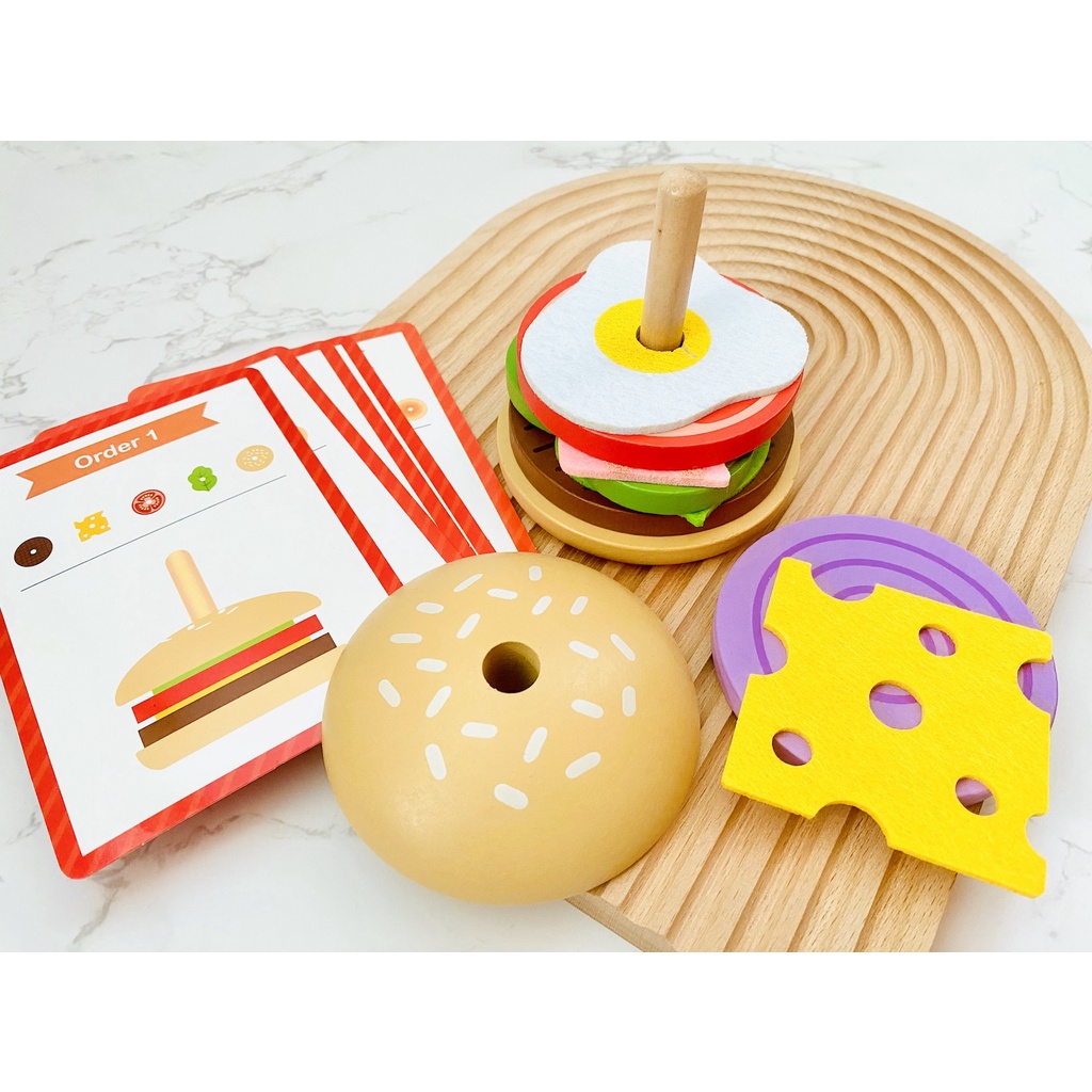 [SG Seller] Wooden Burger Educational Montessori Stacking Toy | Shopee ...