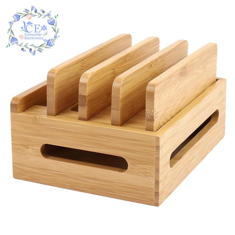 Mobile Phone Bracket Bamboo Wood Multi-Device Charging Station ...