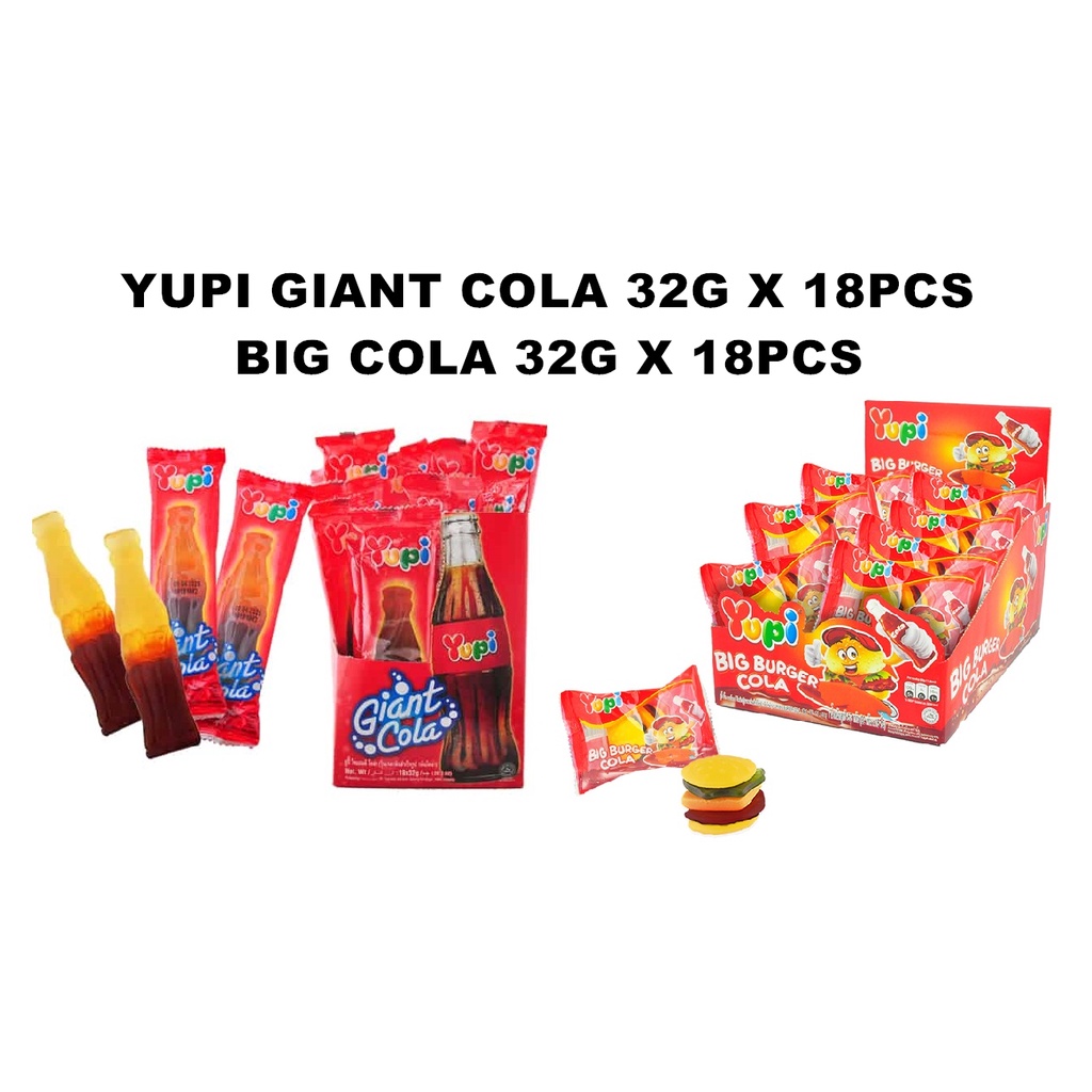 YUPI BIG BURGER COLA FLAVOR / GIANT COLA 32G X 18PCS CANDY HALAL ...