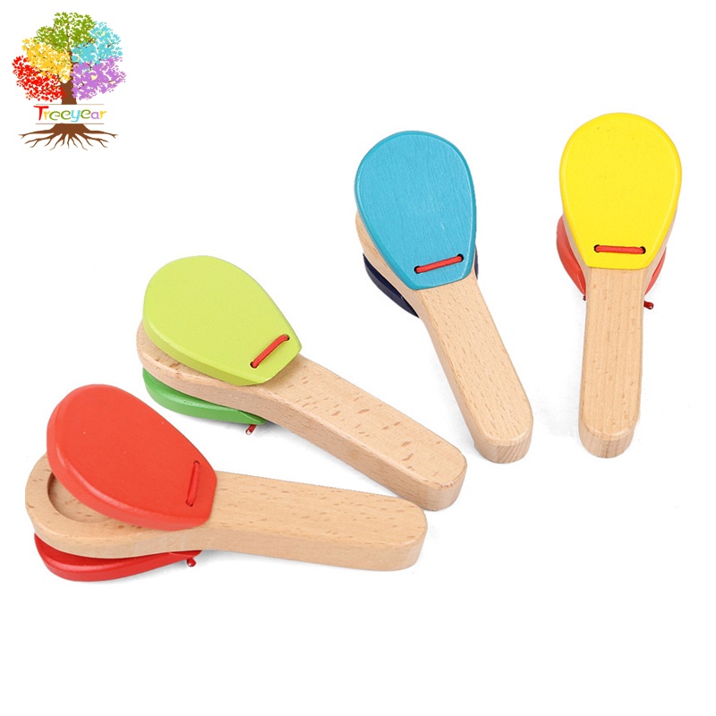 Treeyear Wooden Handle Castanet Clapper Educational Musical Percussion ...