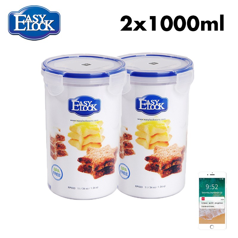 Easylock Plastic Food Container 1000ml x 2 Pcs Set (SRP033x2), Kitchen ...