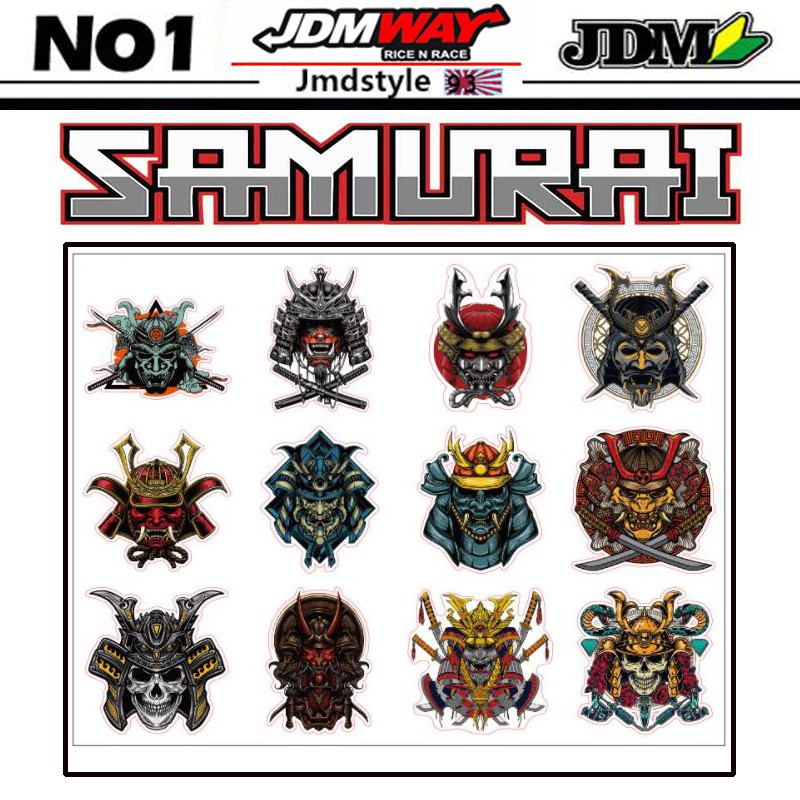 12PCS/1SET Car Stickers Japanese Oni Samurai Cartoon PVC Sticker for ...