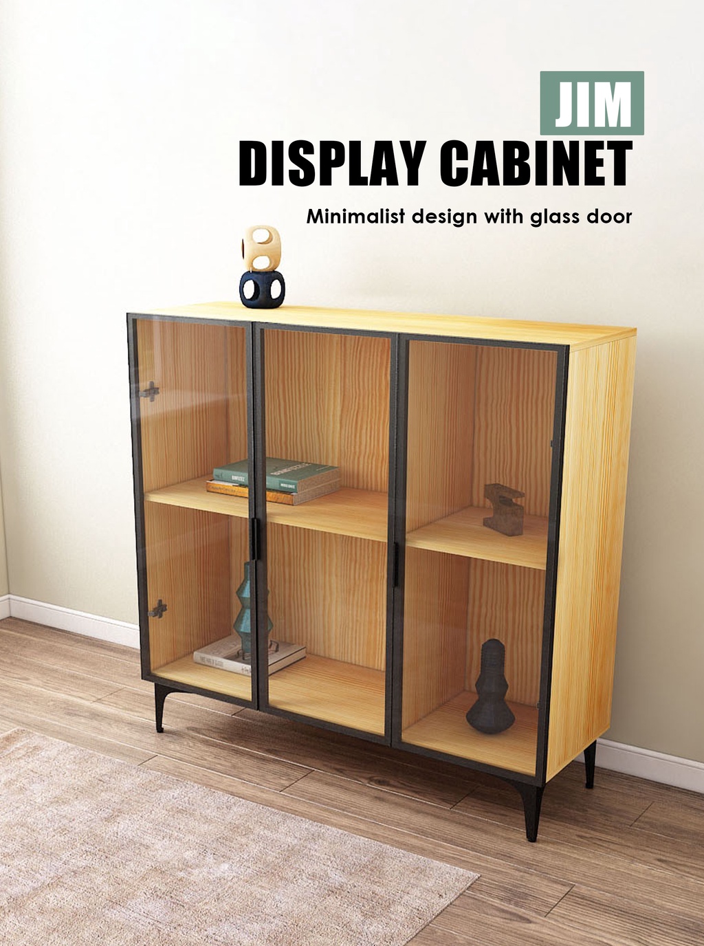 MYSEAT.sg JIM Glass door Solid Wood Display Cabinet | Shopee Singapore