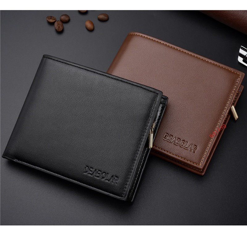 Men's Short Wallet Three Fold Zipper Pu Leather Wallet with Multiple ...