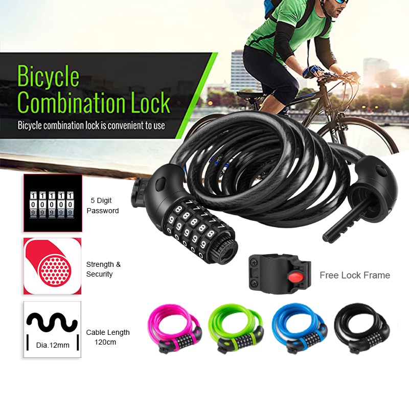 [SG Seller] bicycle lock Anti-Theft Lock 120CM (5 Digit Code ...