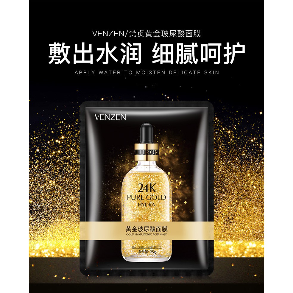 VENZEN 24K Pure Gold Hydra Mask Hyaluronic Mask Set (10 Packs/ Set ...