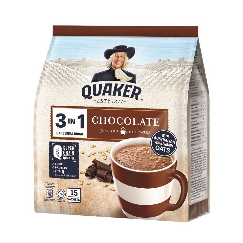 Quaker 3 in 1 Oat Cereal Drink Chocolate 15 Sachets x 28g (420g ...