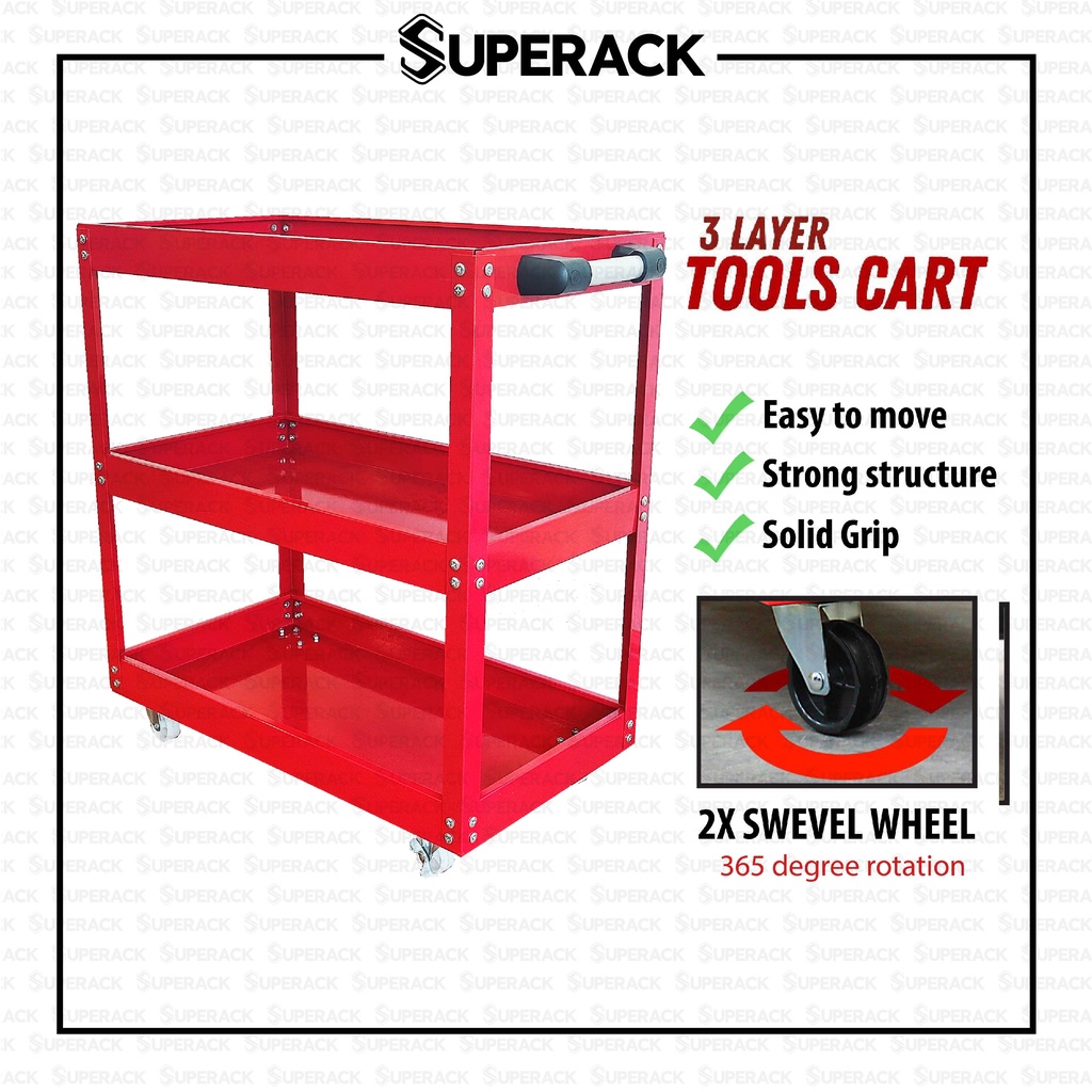 SUPERACK Trolley Rack 3 Layers Service Cart Metal Steel Tool Trolley ...