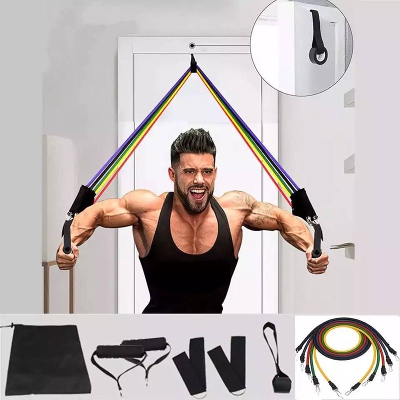 11 PCS Gym Home Elastic Exercise Resistance Bands Gym Workout Equipment ...