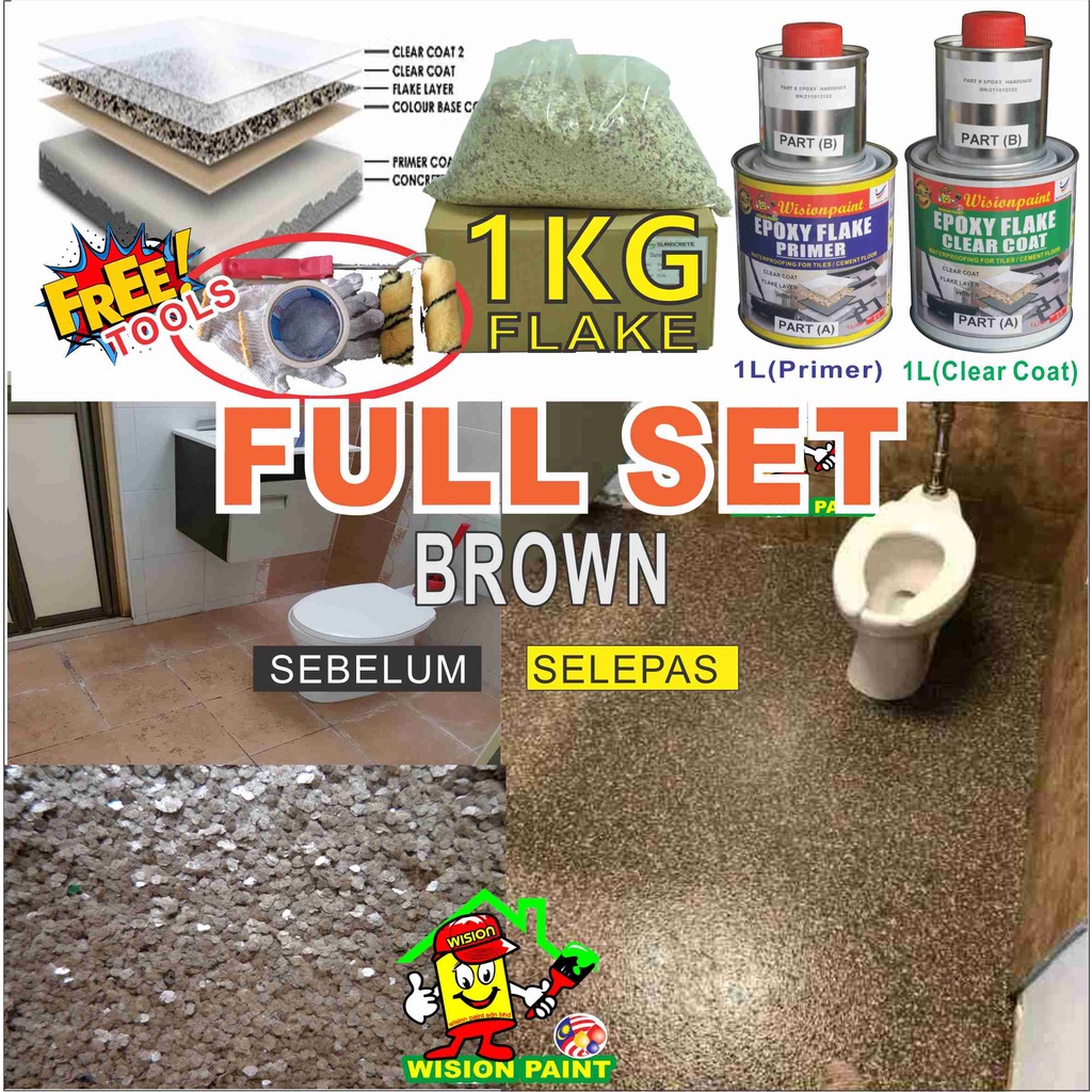 FULL SET Epoxy Colour Flake Coating Toilet Kitchen Floor Tile Leaking ...