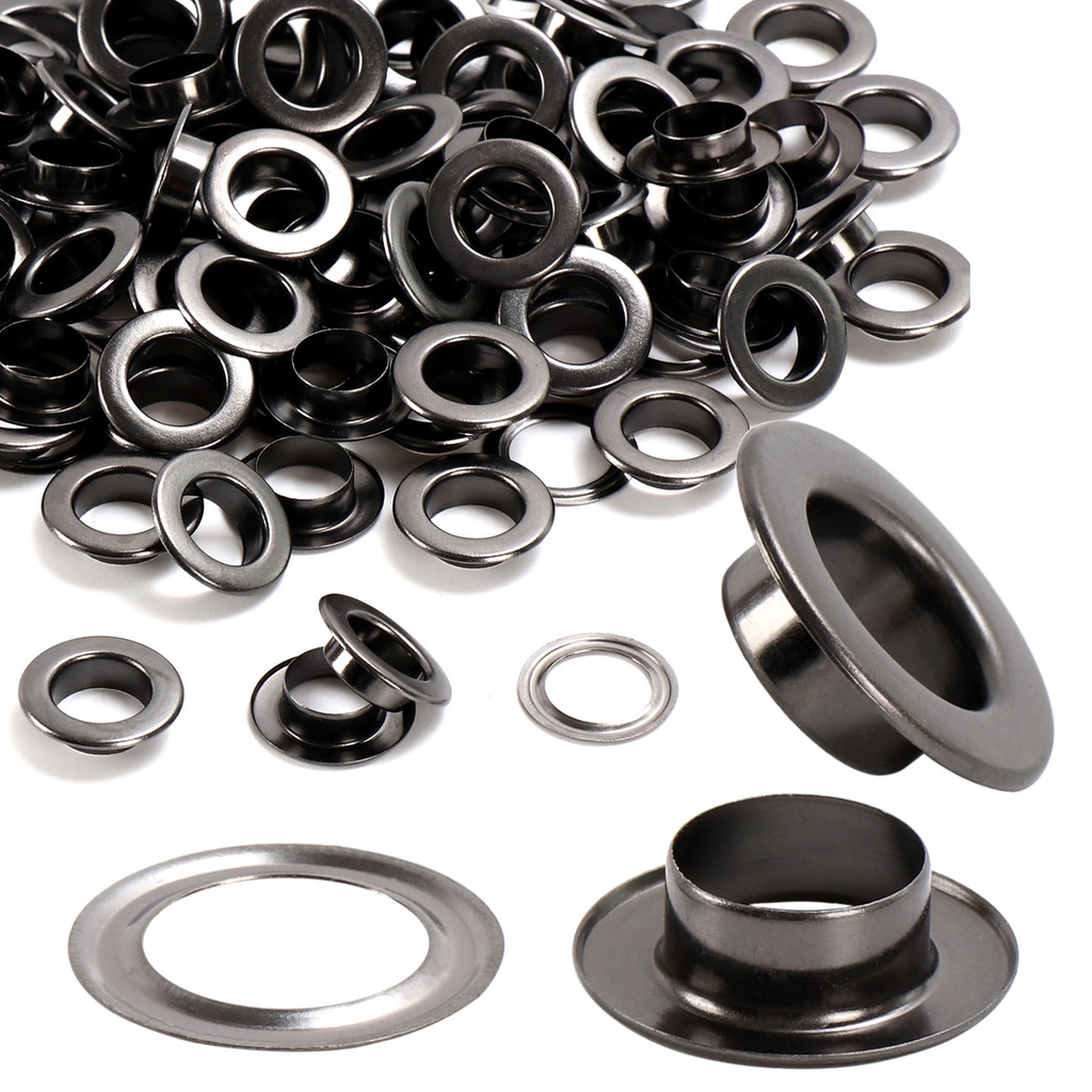 100 Set Flat Eyelets Ring with Washer Gunmetal Black 5mm/6mm/8mm/10mm ...