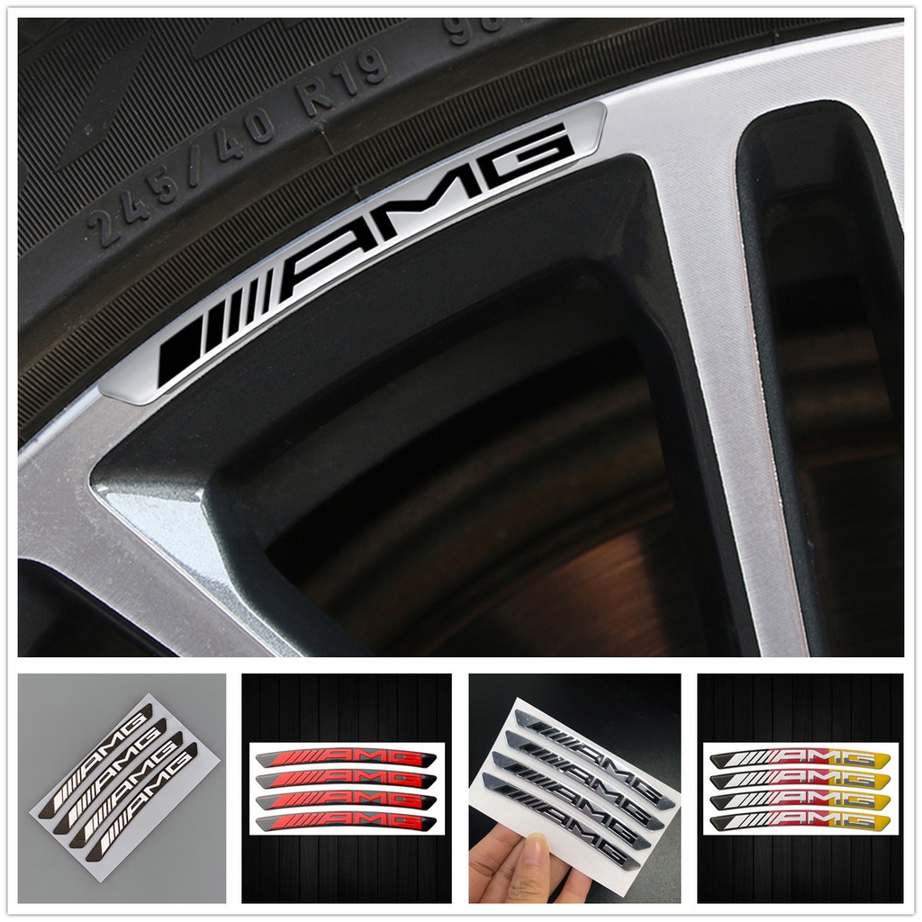 4PCS Car Decal Sticker Aluminum Wheels Rims Racing Sticker for AMG ...