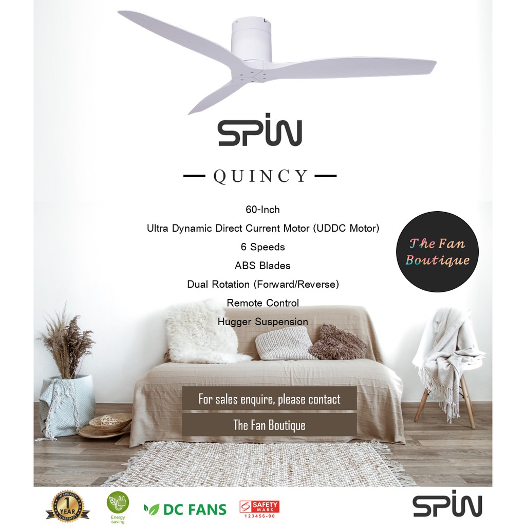 SPIN QUINCY 43" / 52" / 60" Designer Ceiling Fan w Remote Control ...
