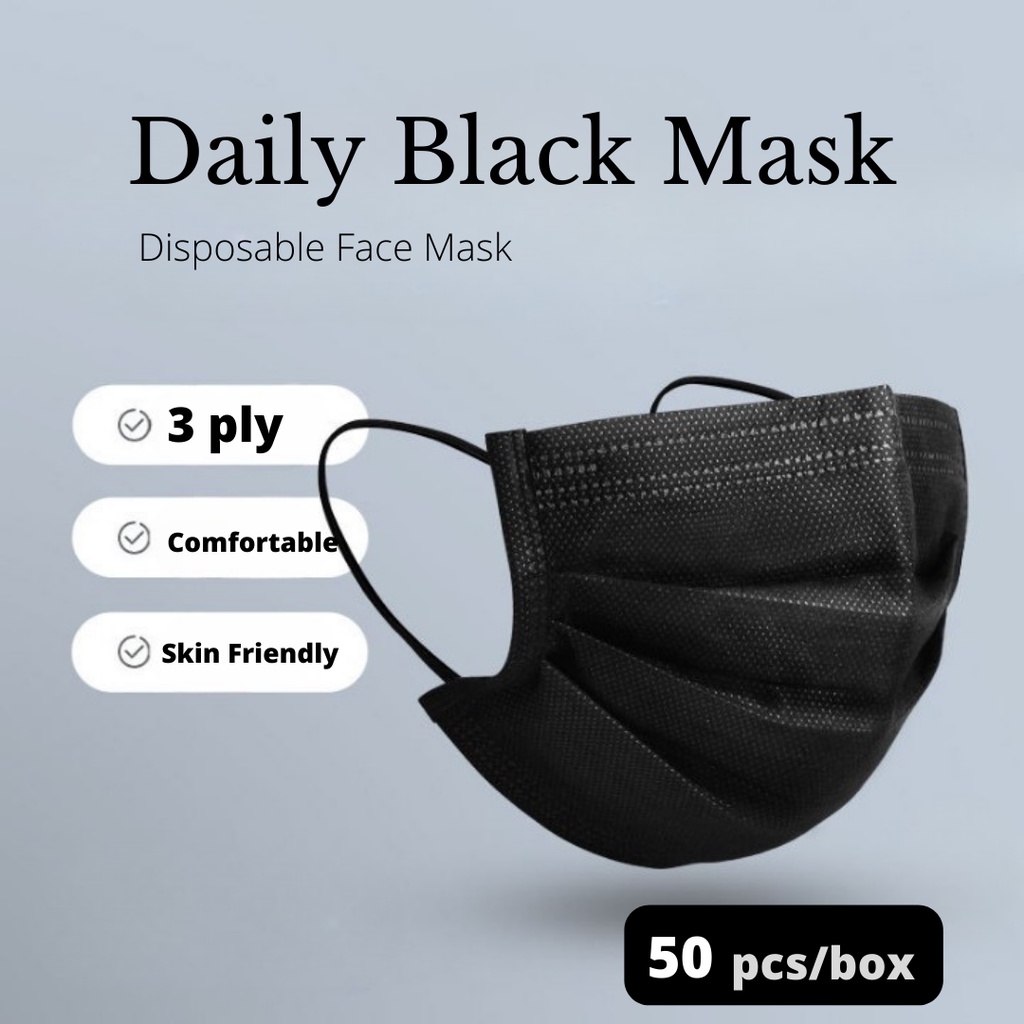 [SG Ready] 50pcs 3PLY Black disposable face mask for Adult use | Shopee ...